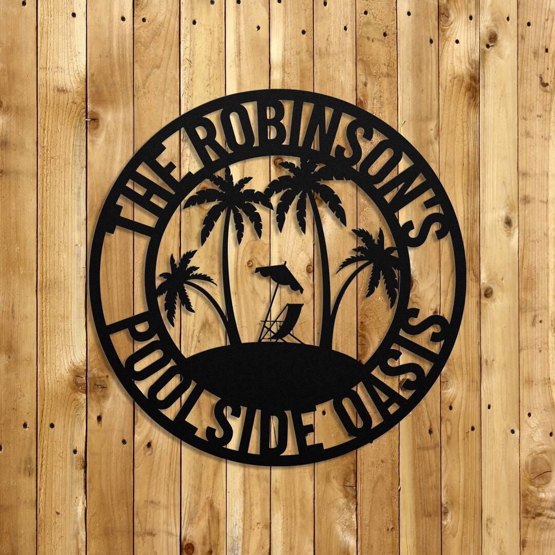 Custom Pool Sign Metal, Personalized Family Poolside Sign, Tropical ...