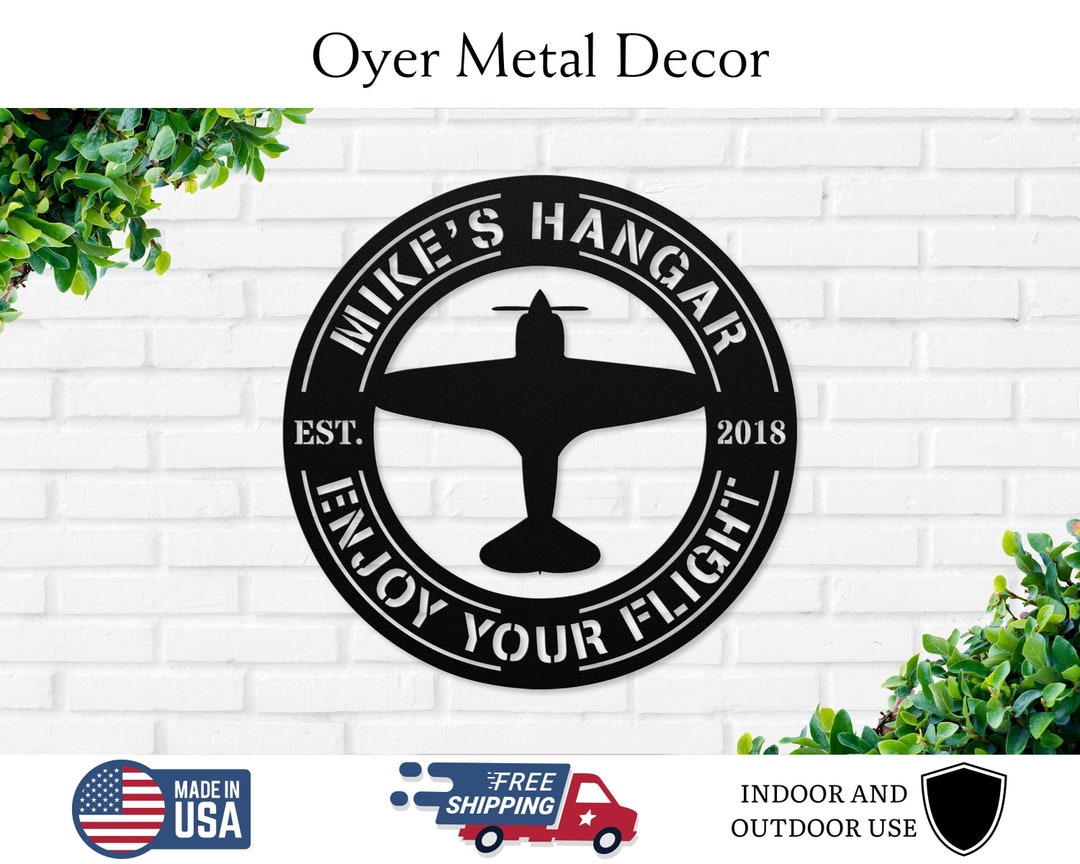 Personalized Metal Airplane Hangar Sign, Custom Propeller Plane Metal ...