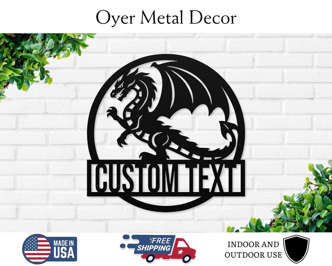 Personalized Dragon Monogram Sign, Custom Dragon Metal Art ...