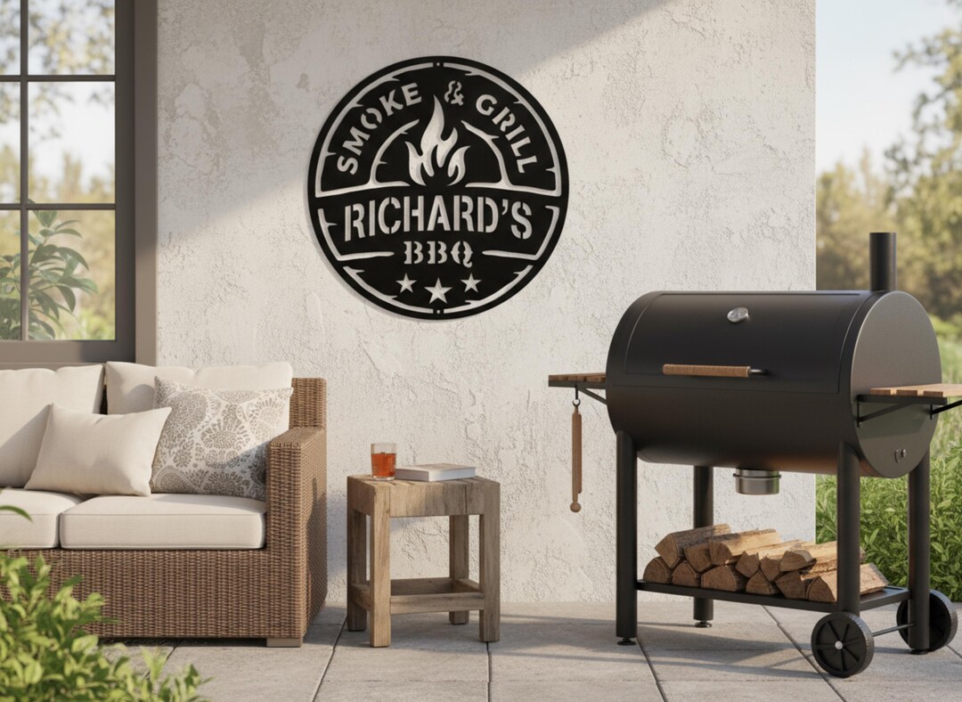 Personalized Name Backyard BBQ Metal Hanging Sign, Custom BBQ Metal ...
