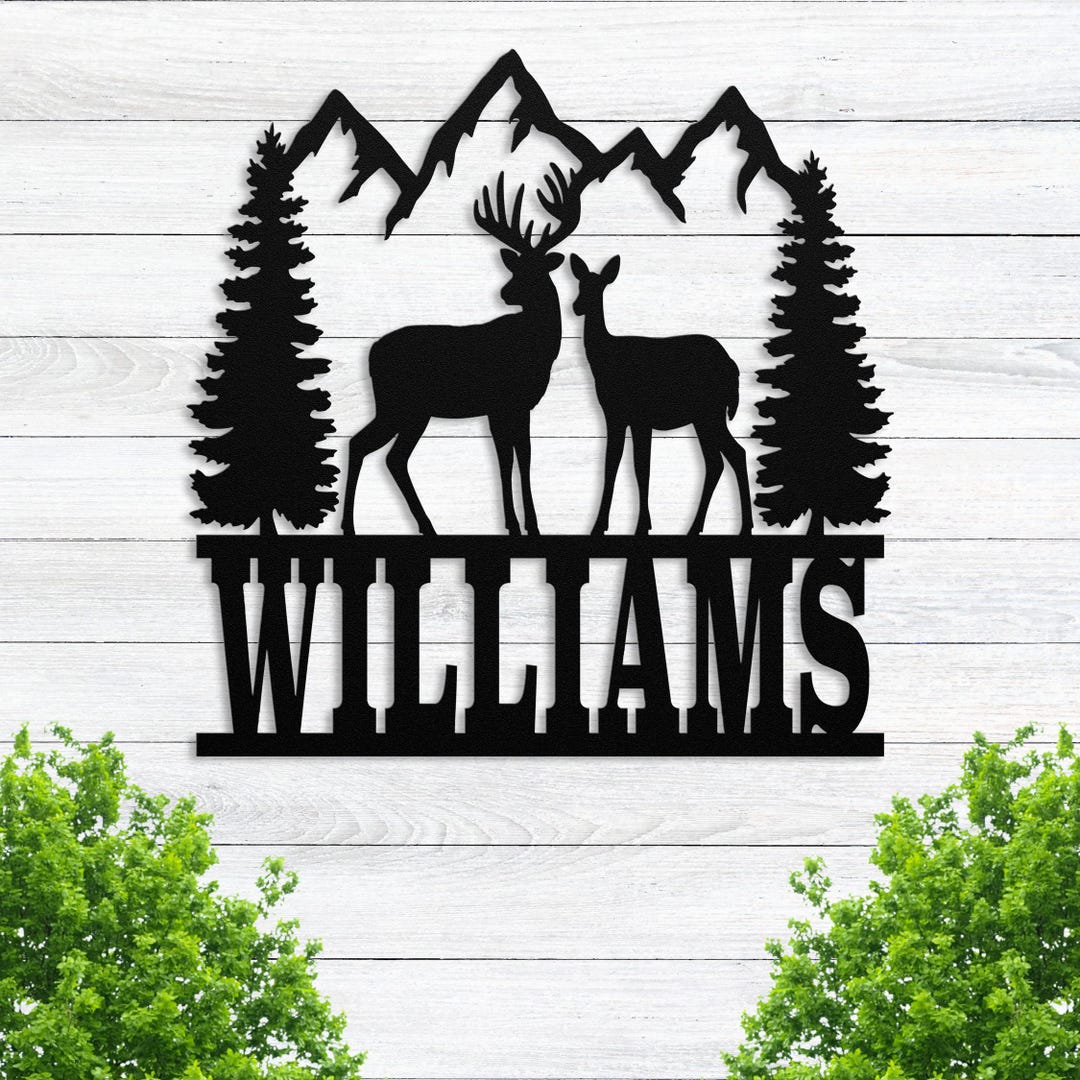Personalized Buck and Deer Metal Cabin Sign, Outdoor Hunting Gift ...