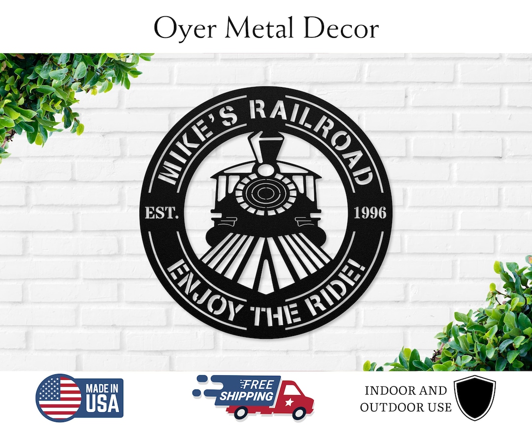 Personalized Metal Train Sign, Custom Metal Name Sign, Railroad Sign ...