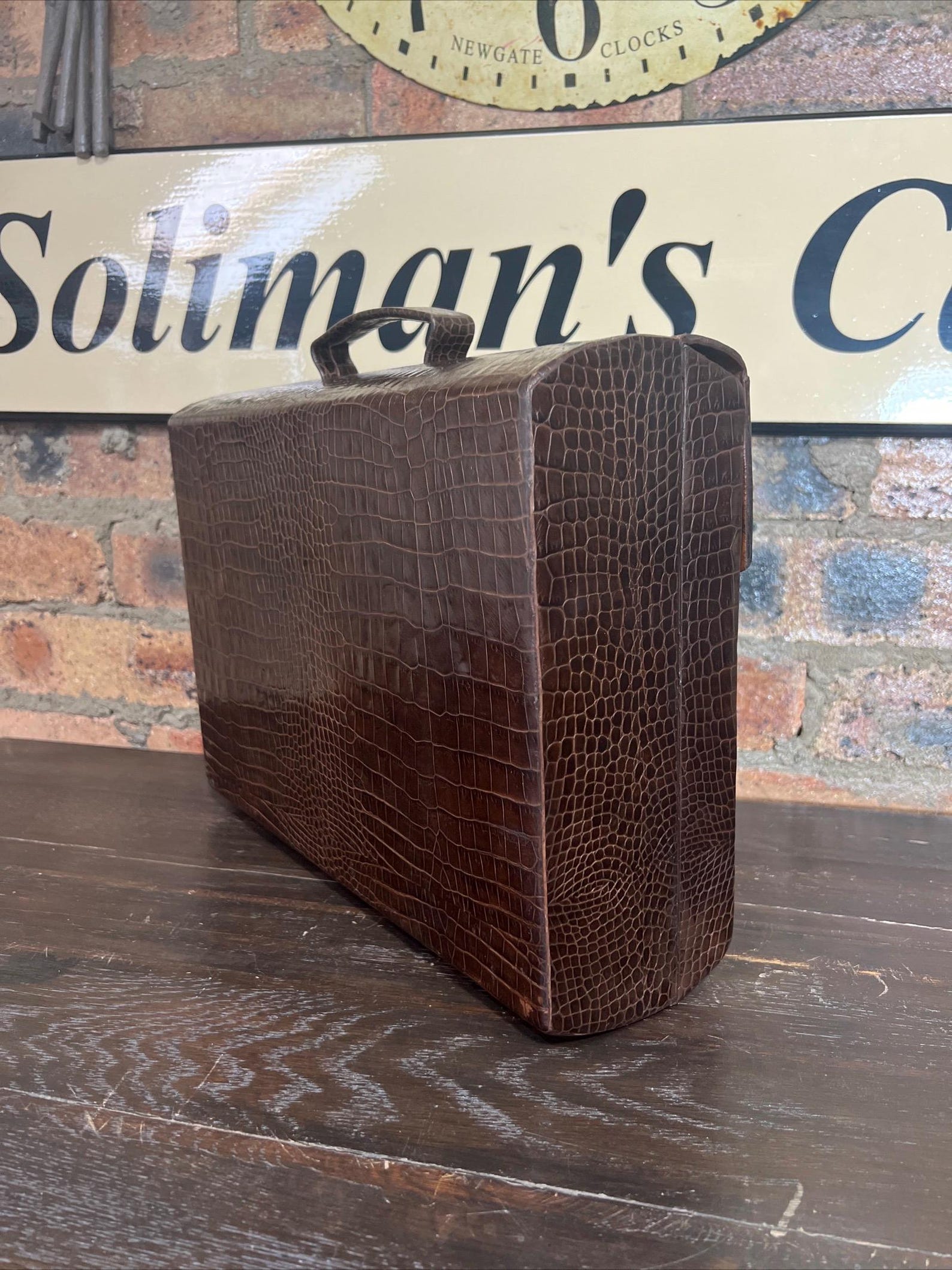 Antique Crocodile Leather Style Writing Bag,case,box With Bramah Knock ...