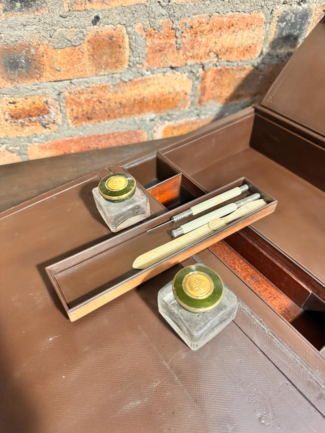 Antique Crocodile Leather Style Writing Bag,case,box With Bramah Knock ...