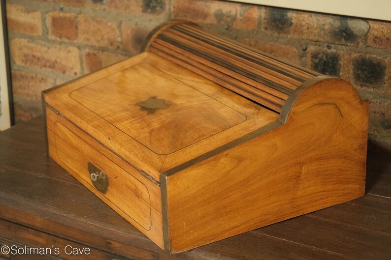 Antique Military Campaign Camphor Wood Roll Top Writing Slope Dated in ...