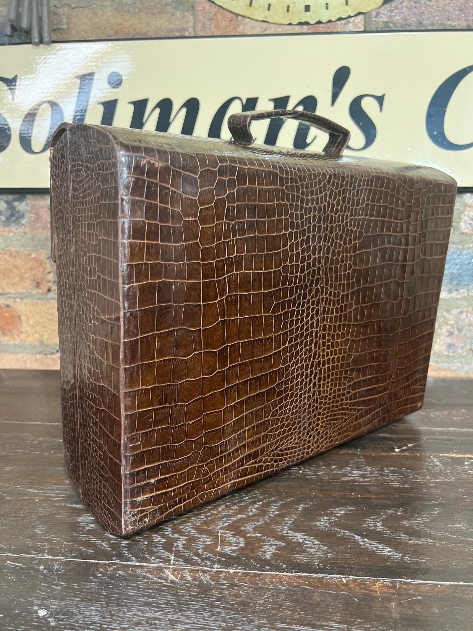 Antique Crocodile Leather Style Writing Bag,case,box With Bramah Knock ...