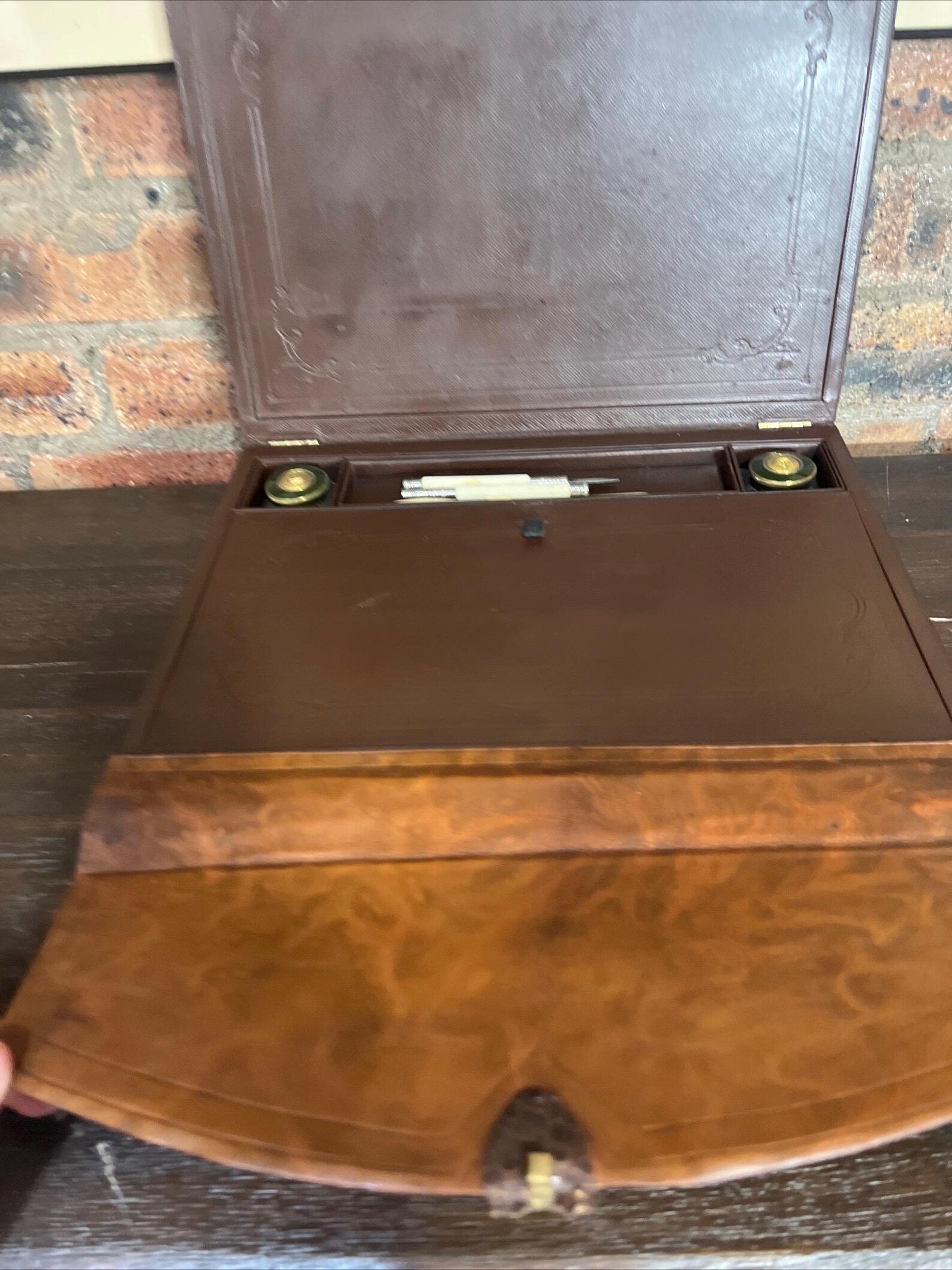 Antique Crocodile Leather Style Writing Bag,case,box With Bramah Knock ...