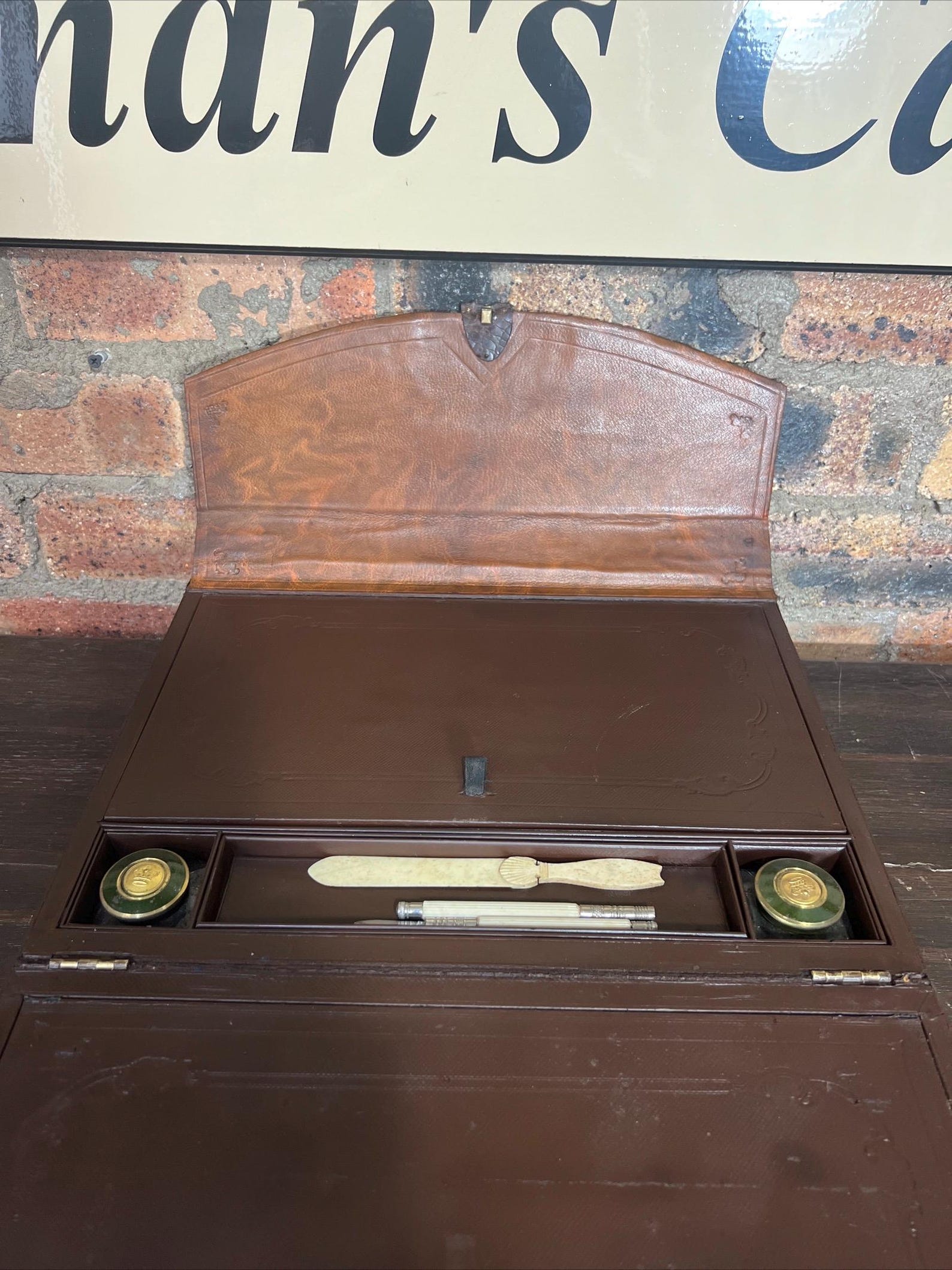 Antique Crocodile Leather Style Writing Bag,case,box With Bramah Knock ...