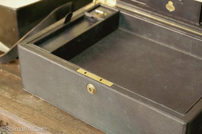 Antique Leather Writing Slope Complete With Bramah Lock and Outer Cover ...