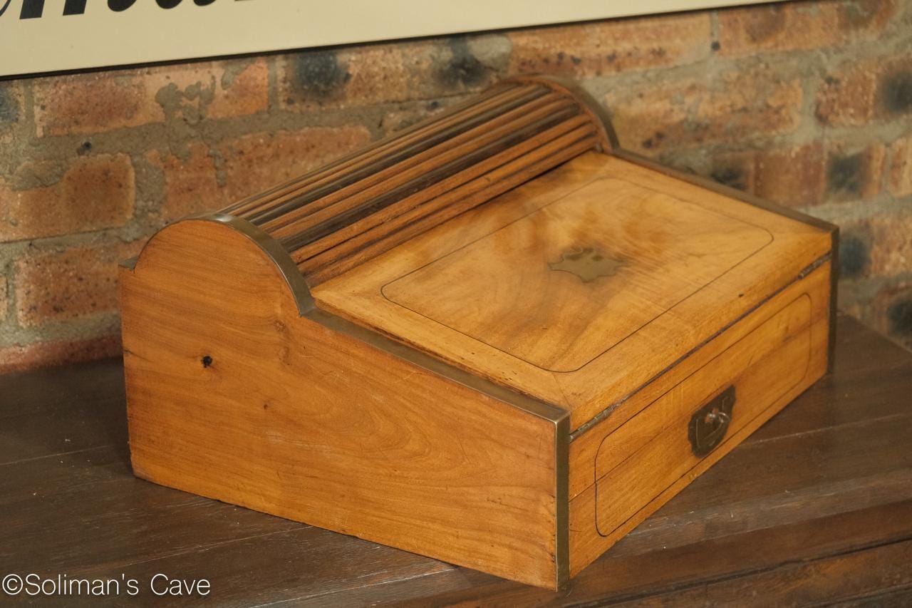 Antique Military Campaign Camphor Wood Roll Top Writing Slope Dated in ...