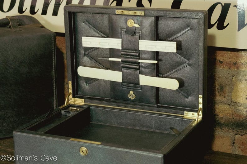 Antique Leather Writing Slope Complete With Bramah Lock and Outer Cover ...