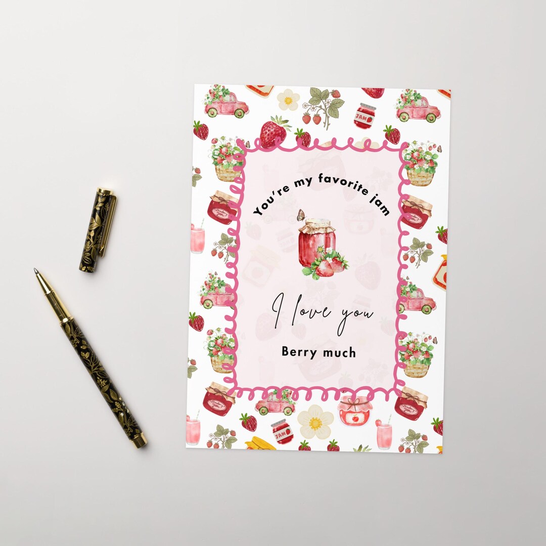 Funny Strawberry Pun Printable Card, I Love You Berry Much Jam Theme ...