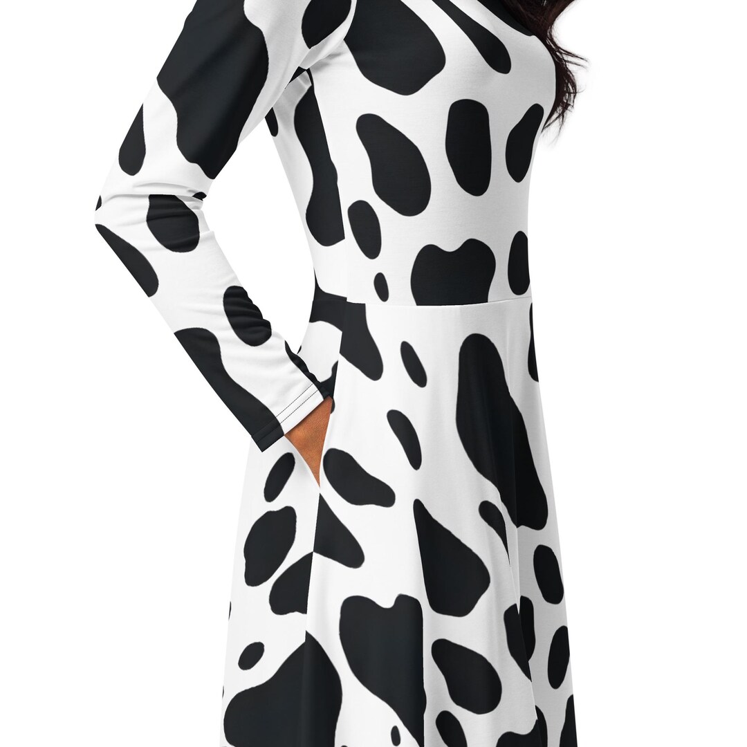 Cow Print Midi Dress With Pockets: Long Sleeve Statement Fashion - Etsy