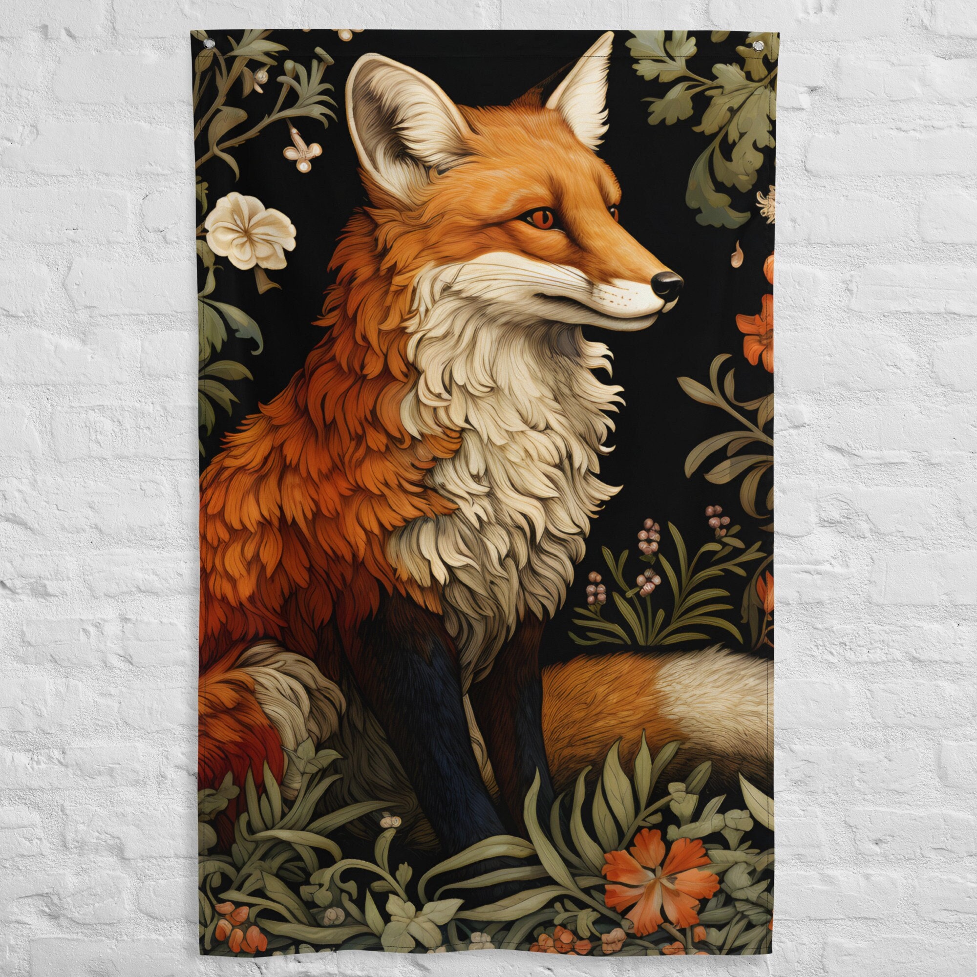William Morris Inspired Fox Wall Art Flag Poster Vintage Fox Art ...
