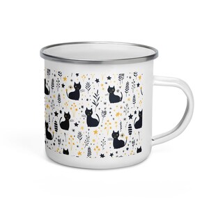 Black Cat Enamel Mug - Cute Black Cat Enamel Mug - Outdoors Camping Mug ...