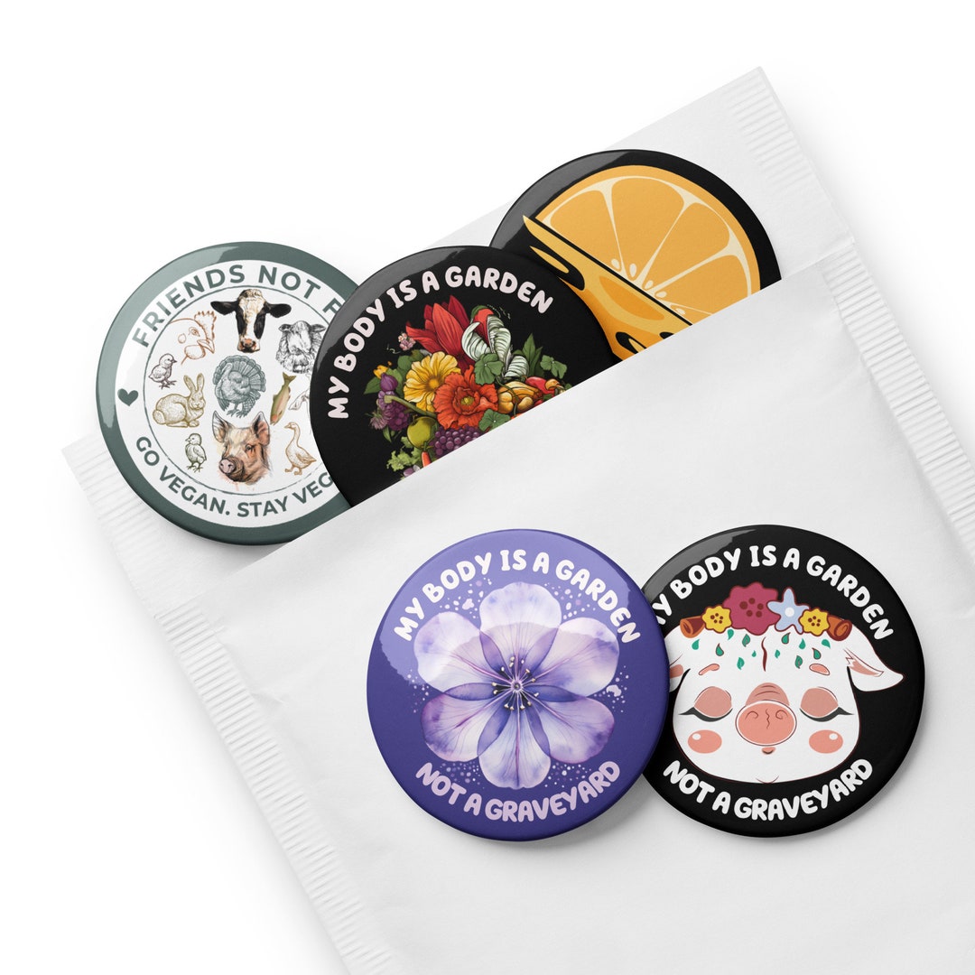 Vegan Pin Buttons - My Body is a Garden - Set of 5 - Etsy
