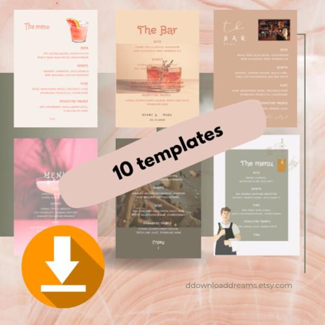 Modèle de menu de boissons, menus modifiables Canva pour bar et ...