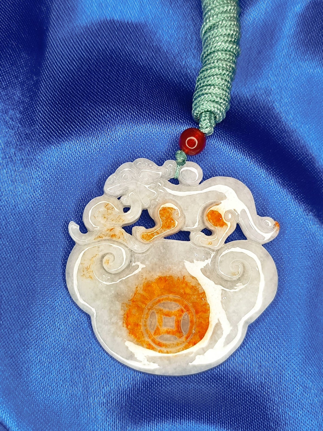 Semi-icy Red & White Jadeite Jade Fang Gu Pixiu Ruyi Lock - Etsy