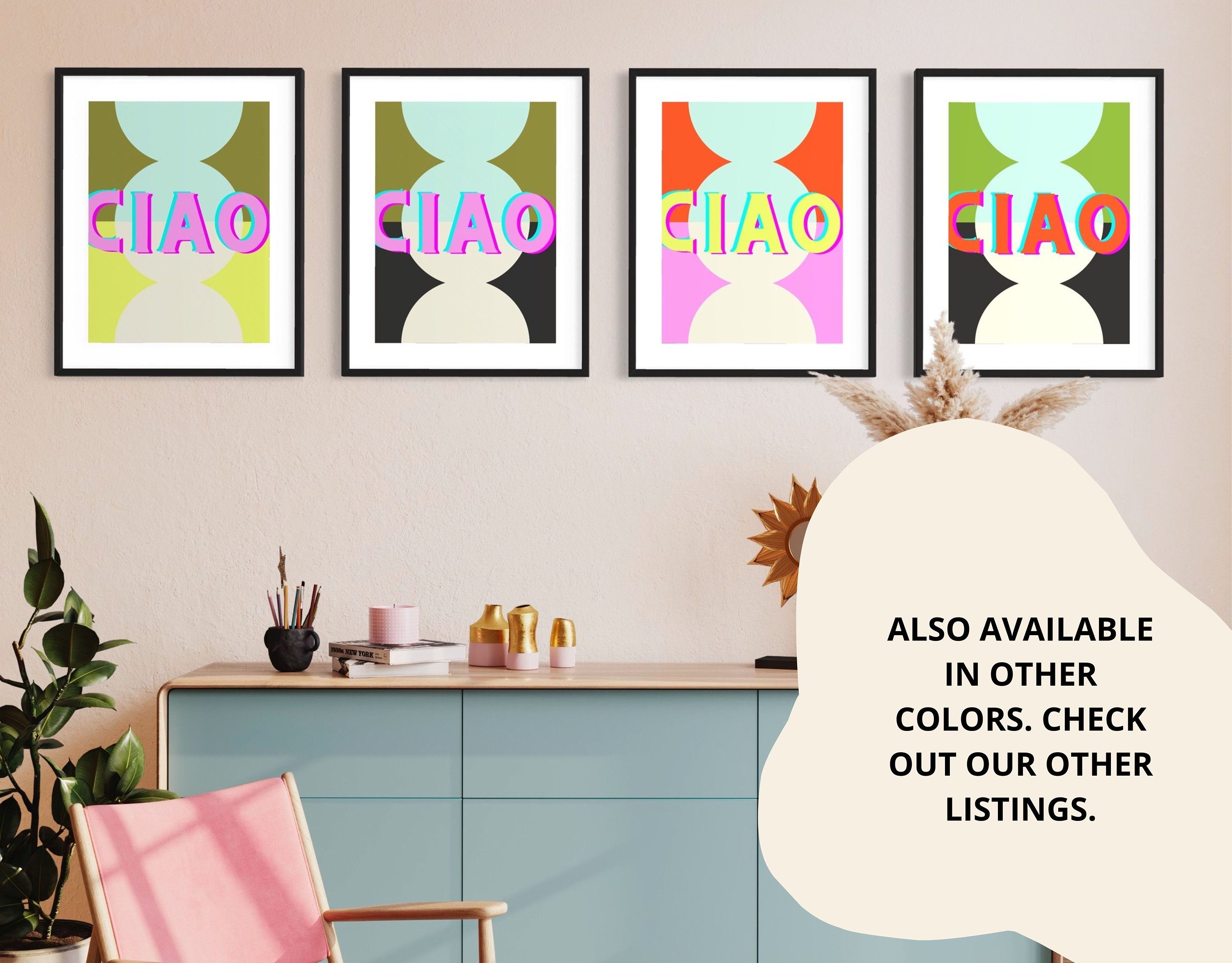 PRINTABLE Colorful Poster CIAO Blue, Bold Moody Wallpaper Green ...