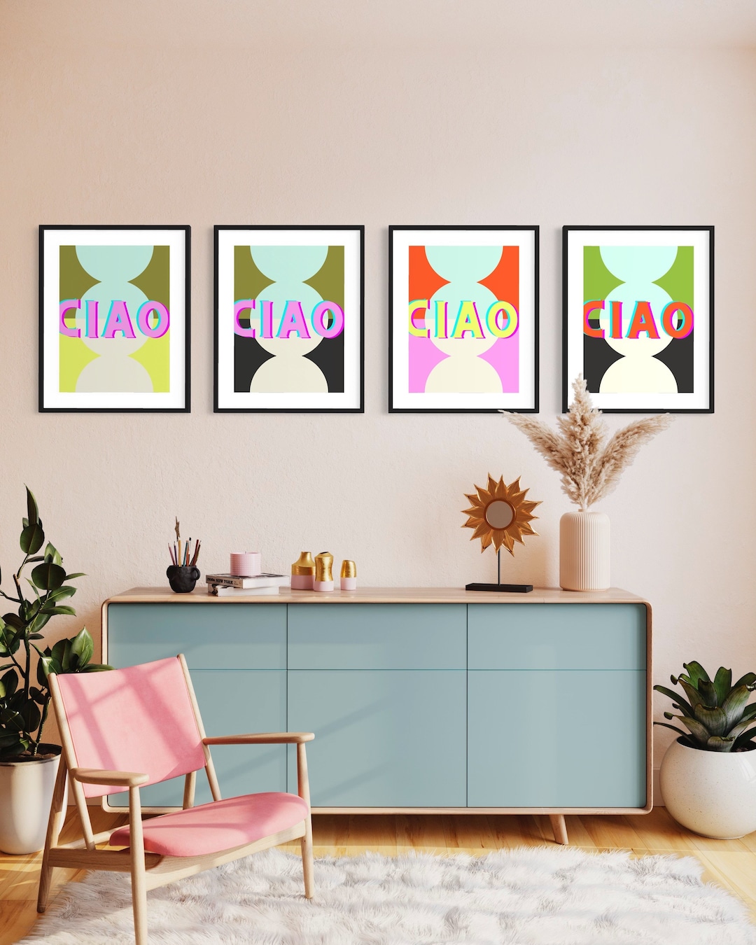 4 Printable CIAO Wall Art, Ciao PRINTABLE Colourful Wall Art, Modern ...