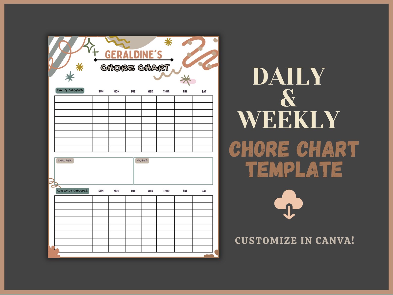 Customizable Chore Chart, Chore Chart Template, Kids Chore Chart ...