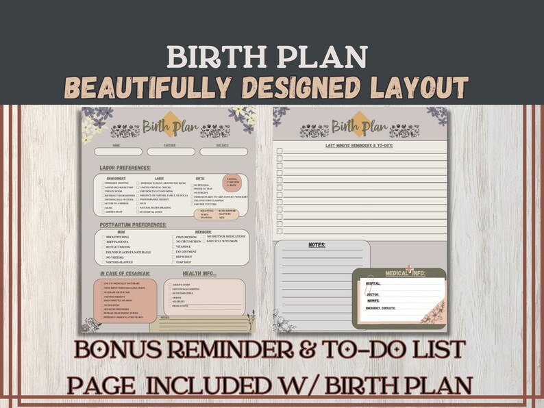 Birth Plan Template, Pregnancy Planner, Labor and Delivery, Natural ...