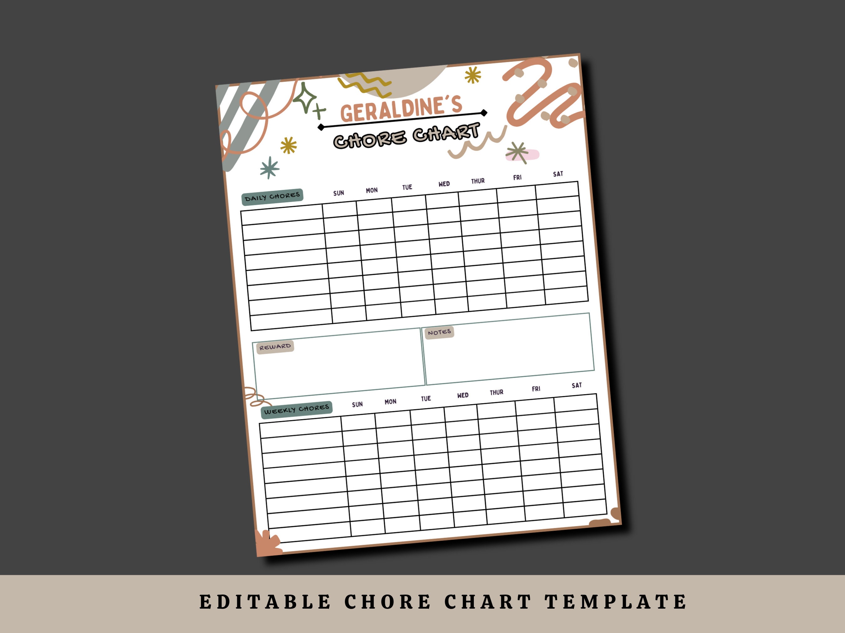 Customizable Chore Chart, Chore Chart Template, Kids Chore Chart ...