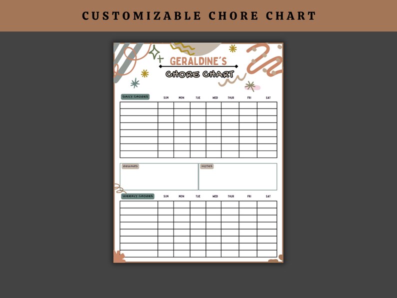 Customizable Chore Chart, Chore Chart Template, Kids Chore Chart, Routine Chart, Family Chore ...