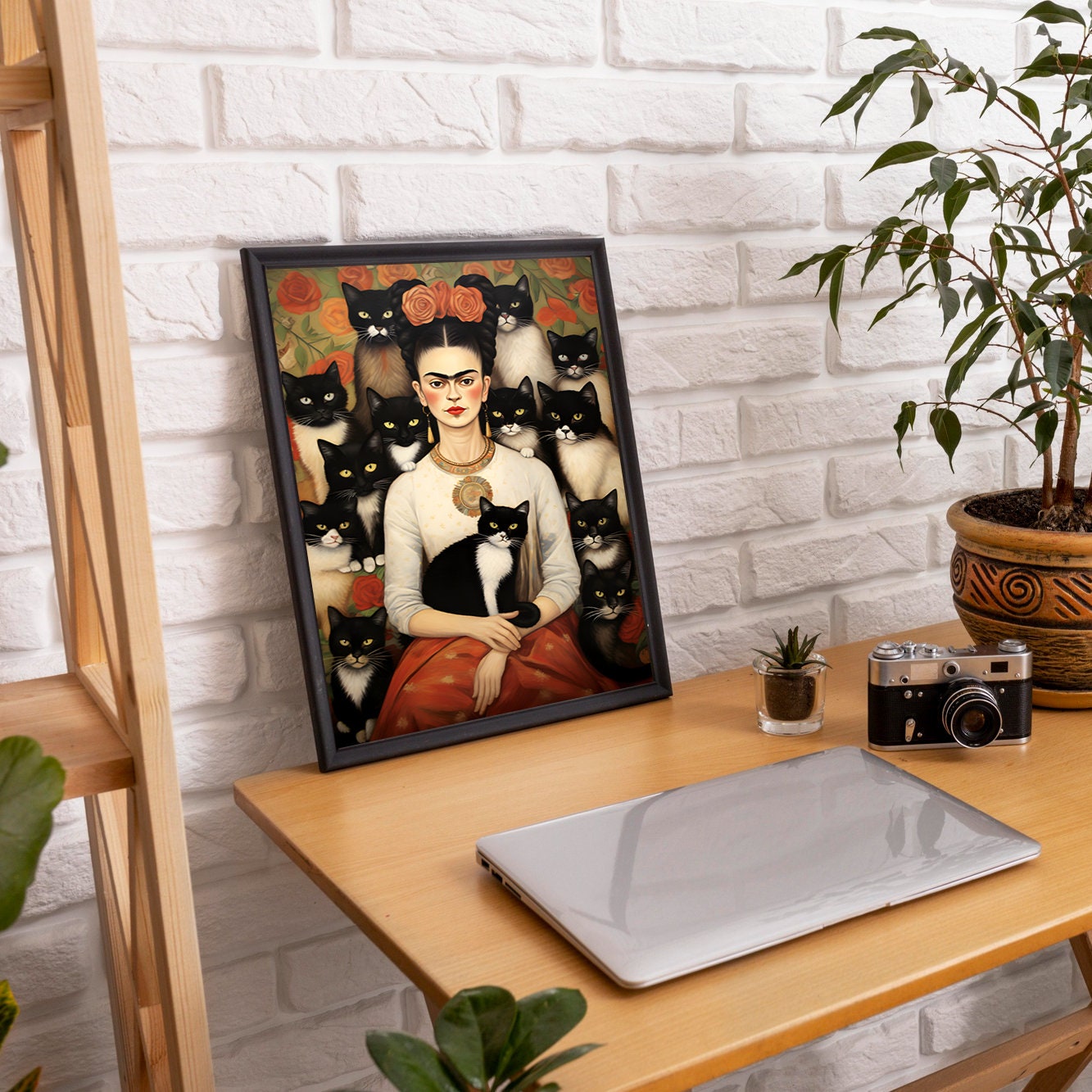 Frida Kahlo Cat Poster, Modern Art Print of Frida Khalo, Frida Rivera ...