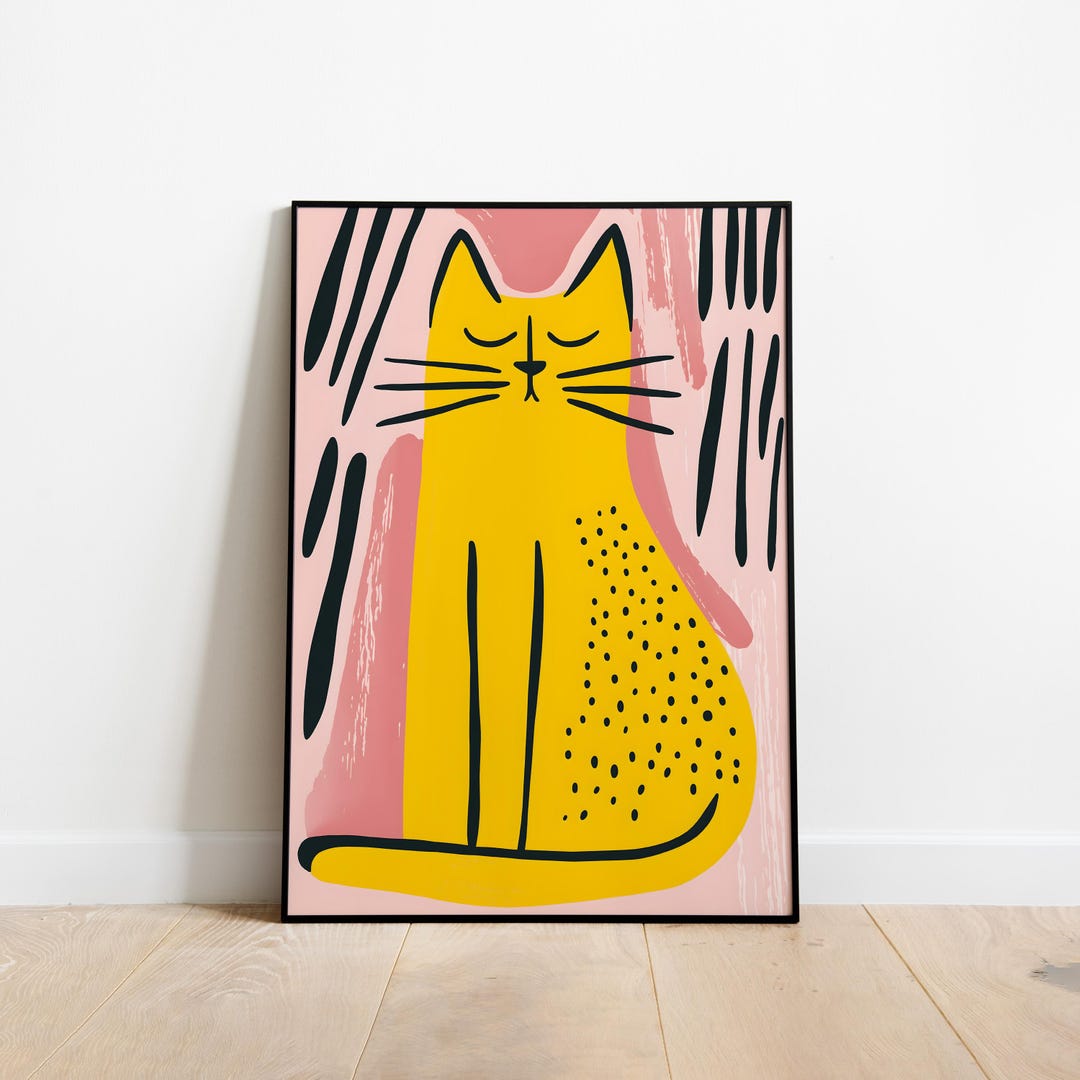 Abstract Cat Poster, Pink Background, Modern Cat Lover Decor, Wall Art ...