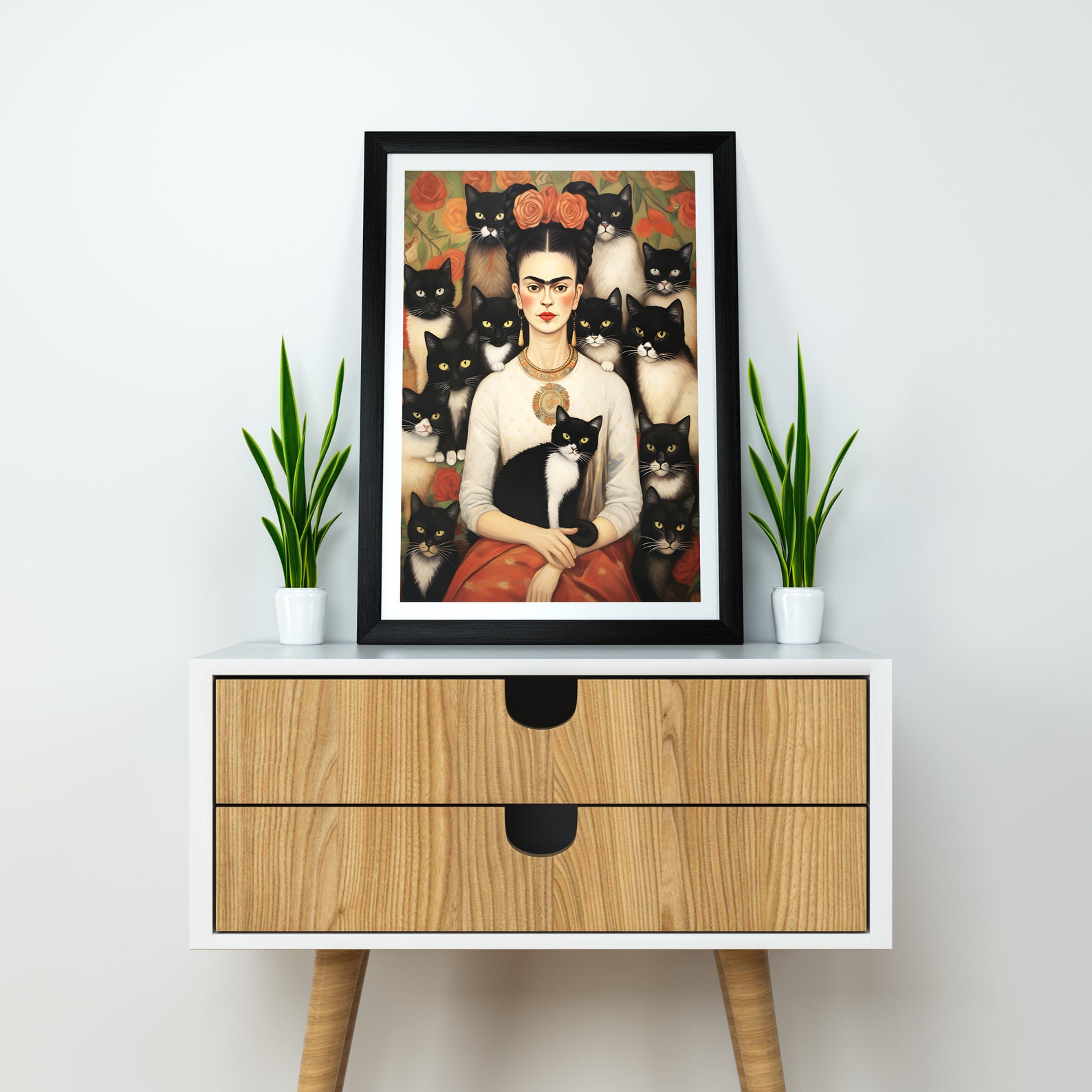 Frida Kahlo Cat Poster, Modern Art Print of Frida Khalo, Frida Rivera ...