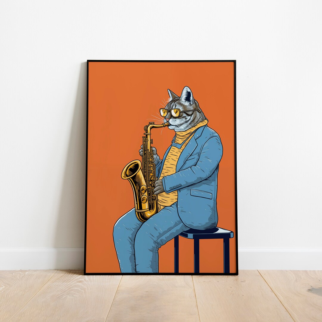Cool 'saxy Cat Groove' Cat Poster / Wall Art for Cat Lovers / Jazzy Cat ...