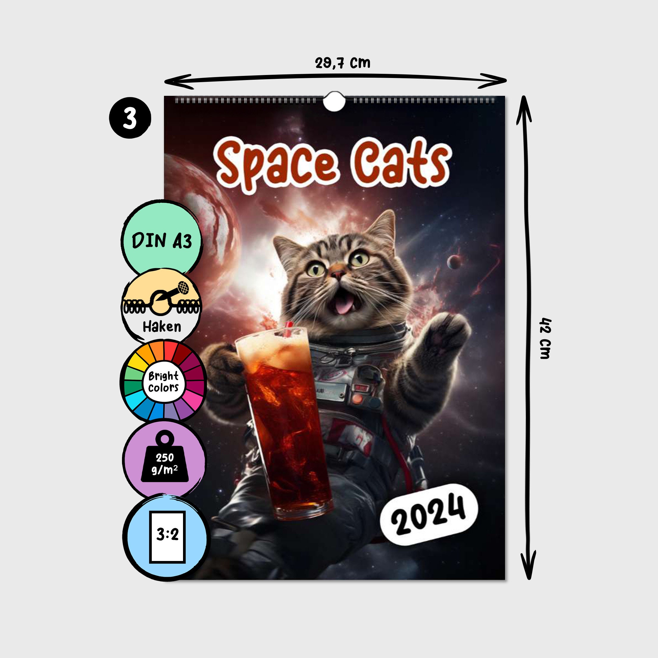 Space Cats Calendar 2024, Cat Wall Calendar, Cats in Space Annual ...