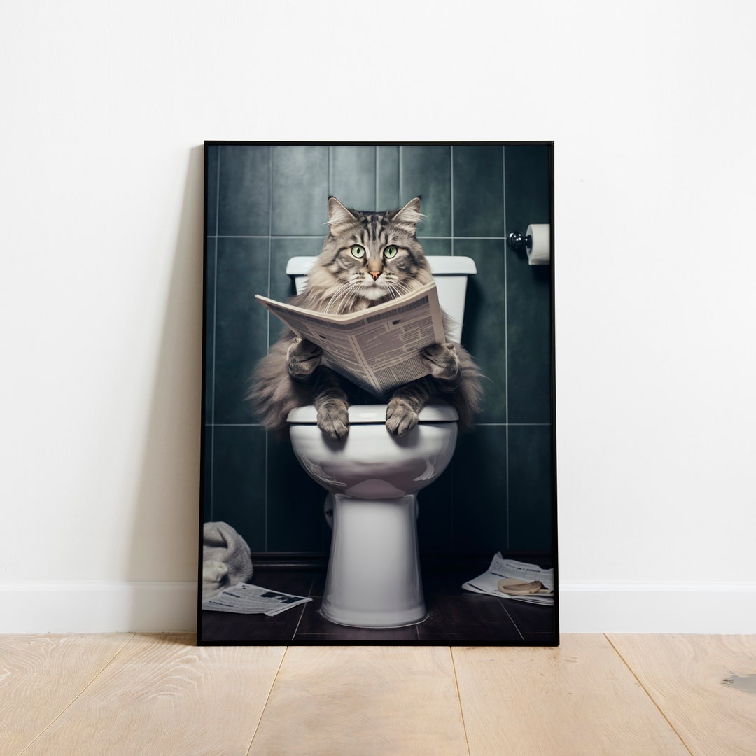 Funny Bathroom Cat Poster, Wall Art, Toilet Decor, Cat-themed Art Print ...
