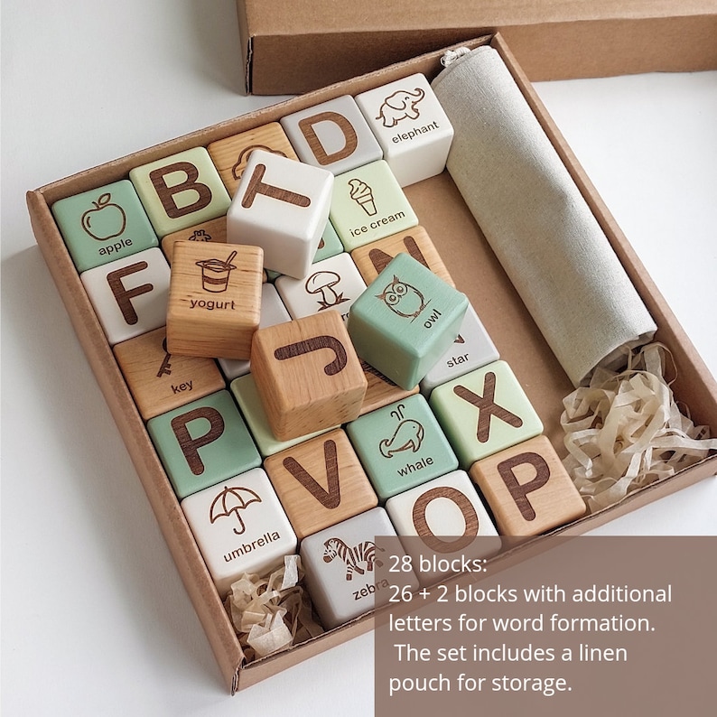 Alphabet Blocks Set Wooden Letter Blocks Birthday Gift for Toddlers and ...