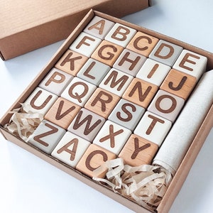 Alphabet Blocks Set - Wooden Letter Blocks - Birthday Gift for Toddlers ...