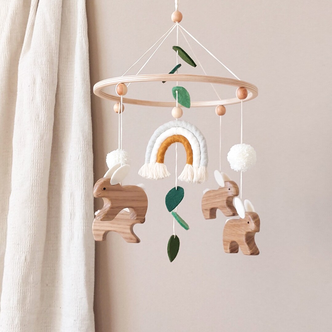 Neutral Baby Mobile for Boy and Girl - Crib Mobile Rabbit & Rainbow ...