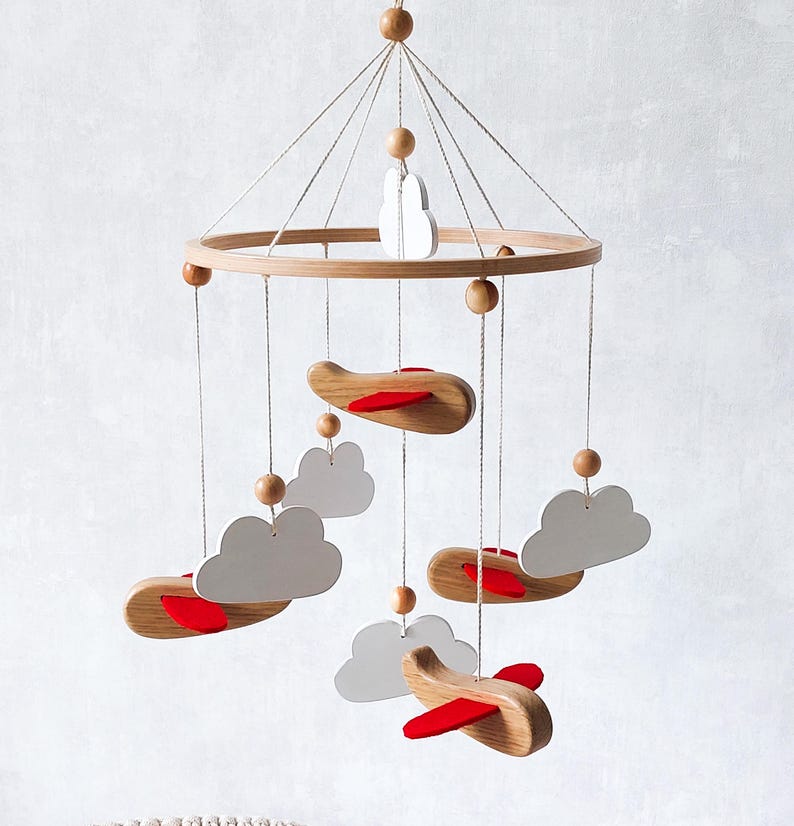 Airplane Baby Crib Mobile – Wooden Plane & Cloud Nursery Decor - Etsy