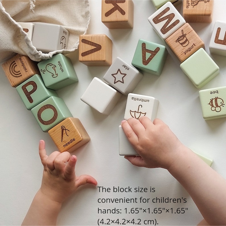 Alphabet Blocks Set Wooden Letter Blocks Birthday Gift for Toddlers and ...