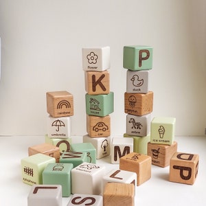 Alphabet Blocks Set - Wooden Letter Blocks - Birthday Gift for Toddlers ...