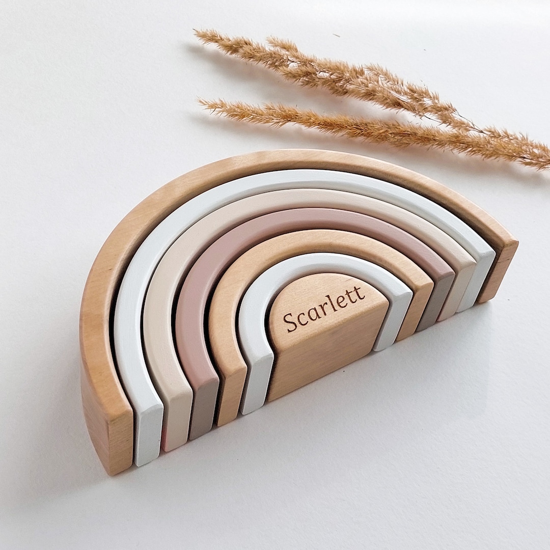 Personalized Wooden Rainbow Stacker - Boho Nursery Decor - Gender ...