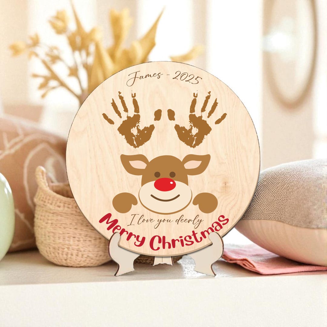 Personalized Baby's First Christmas Reindeer Handprint Keepsake, DIY ...