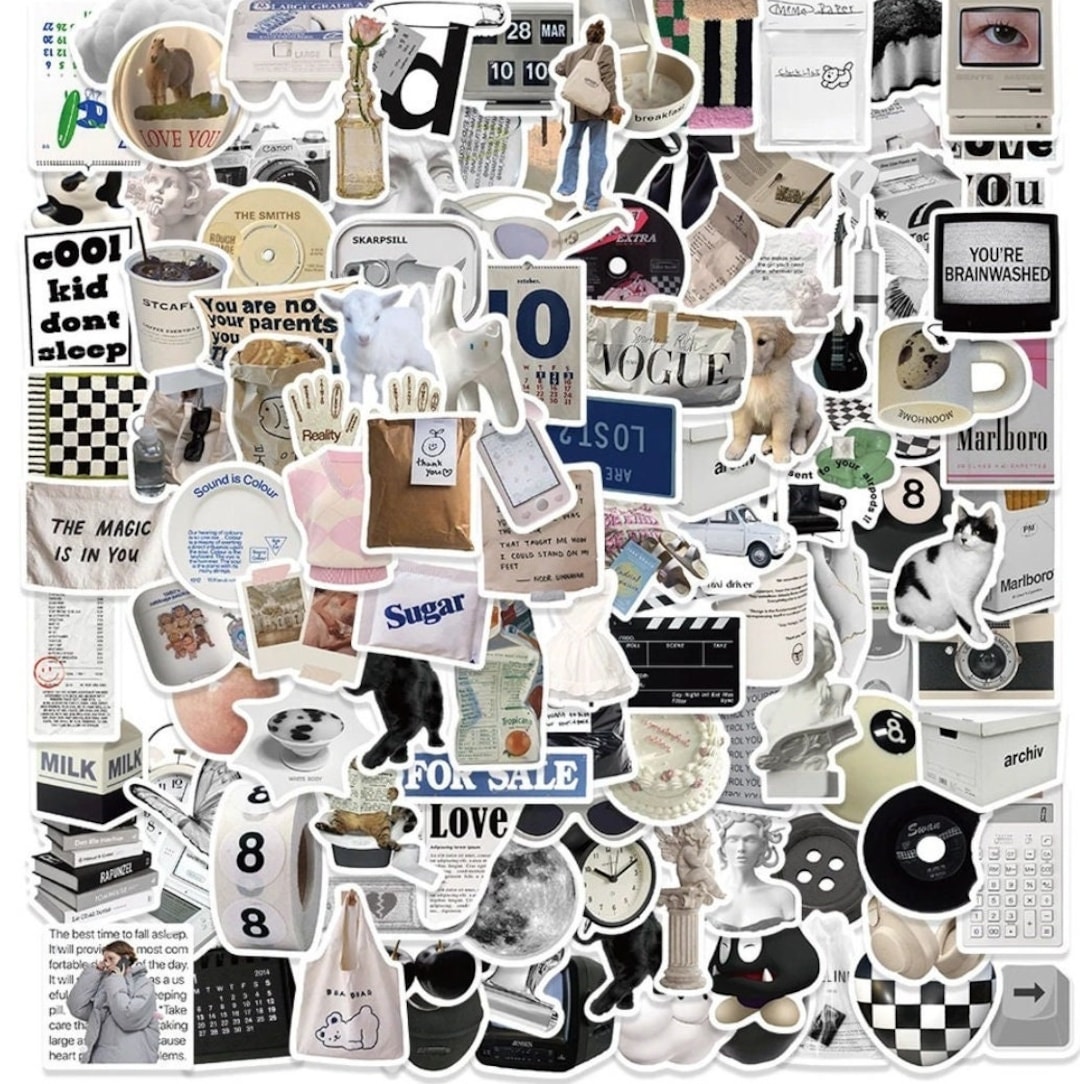 Vintage Black and White Vinyl Sticker Pack: Waterproof Retro Decals - Etsy