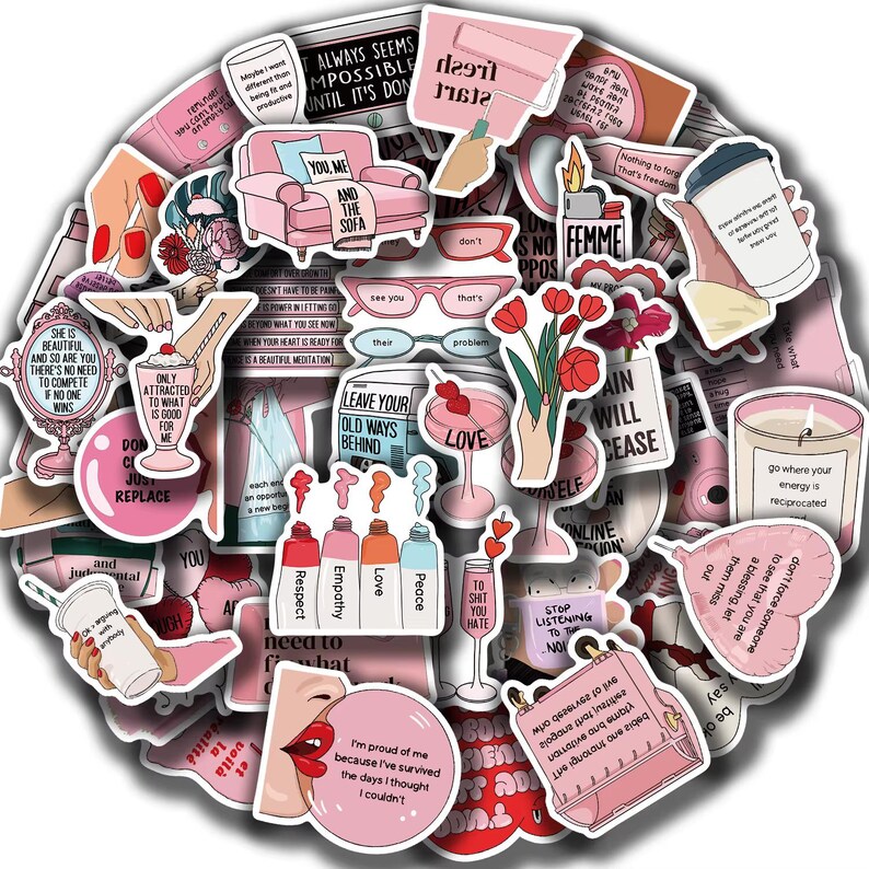 50 Pink Motivational Stickers | Aesthetic Inspirational Quote Stickers ...
