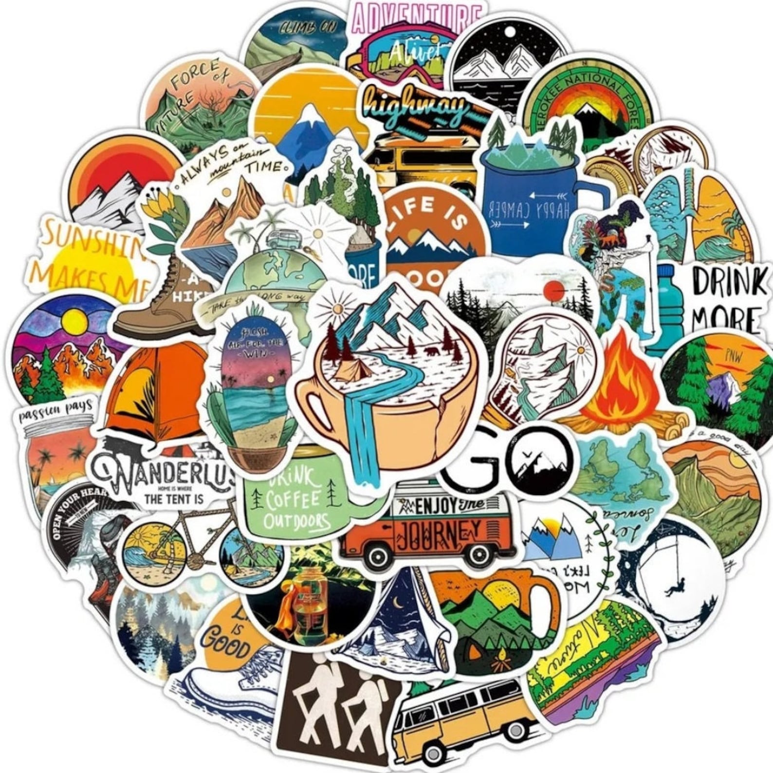Outdoor Adventure Vinyl Sticker Pack: Waterproof Hiking & Camping ...