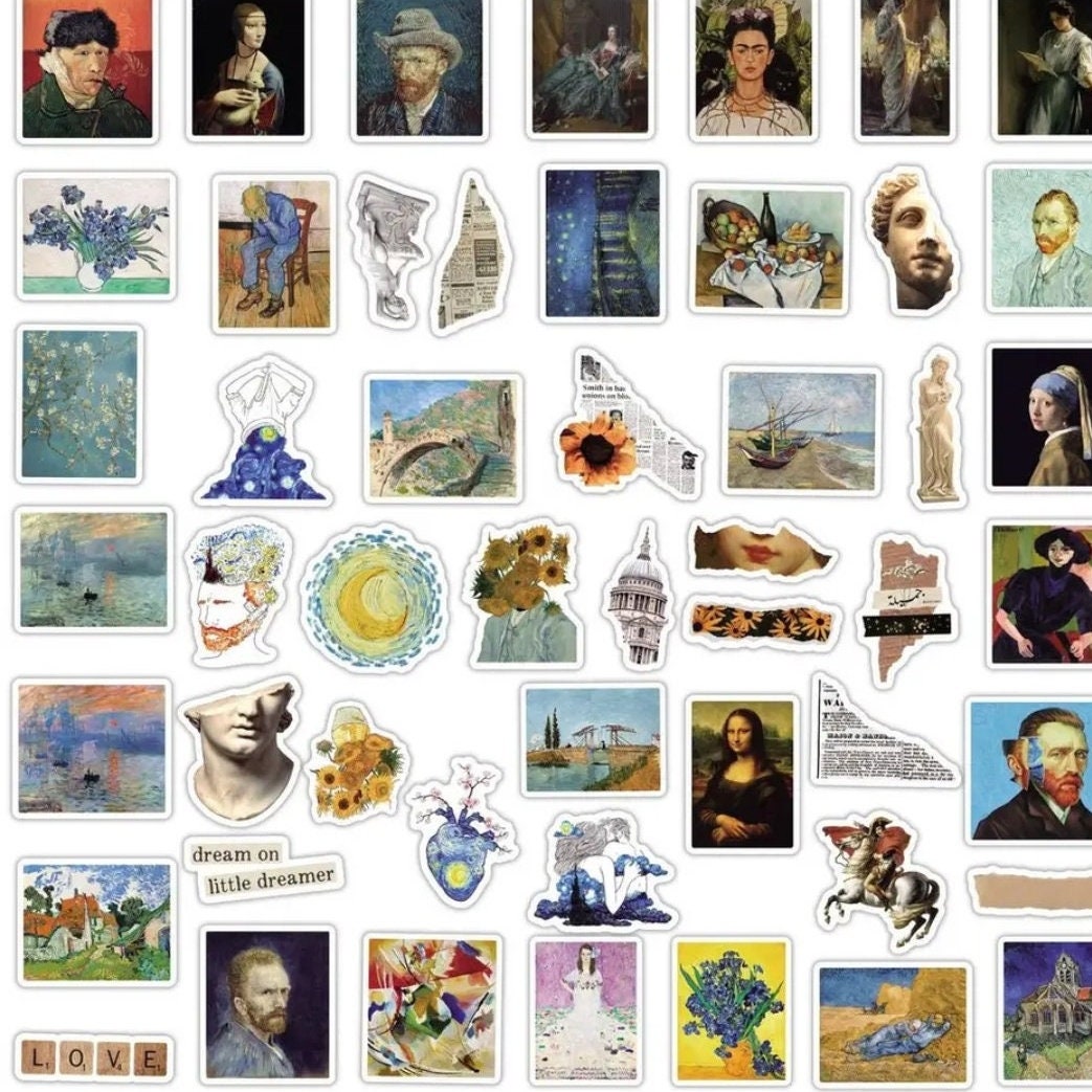 10-50pcs/pack Aesthetic World Painting Artwork Stickers, Fun Gift Vinyl ...