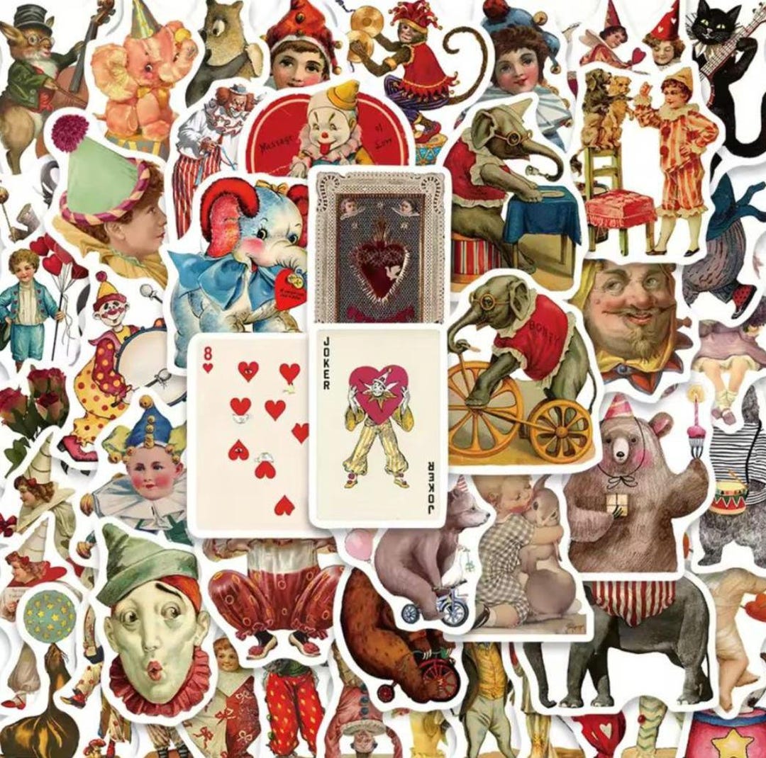 Vintage Circus Stickers - Retro Clowns, Acrobats - Waterproof Scrapbook ...