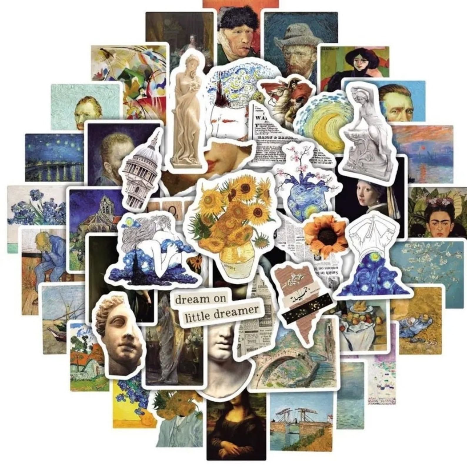 10-50pcs/pack Aesthetic World Painting Artwork Stickers, Fun Gift Vinyl ...