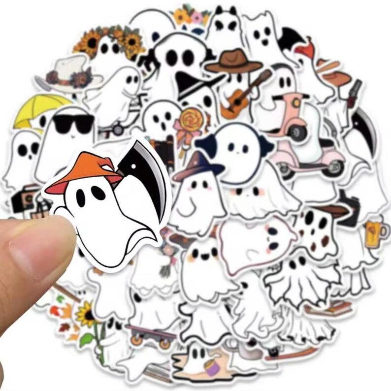 10-50pcs Cute White Ghost Graphic Stickers for Notebooks, Water Bottles ...
