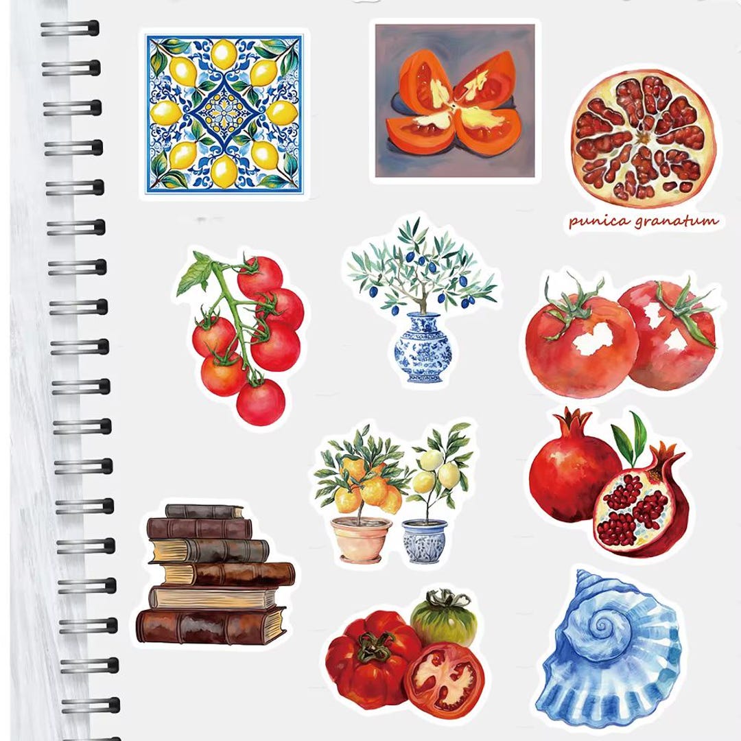 Mediterranean Stickers: Waterproof Tomato, Lemon, Sardine Decals - Etsy